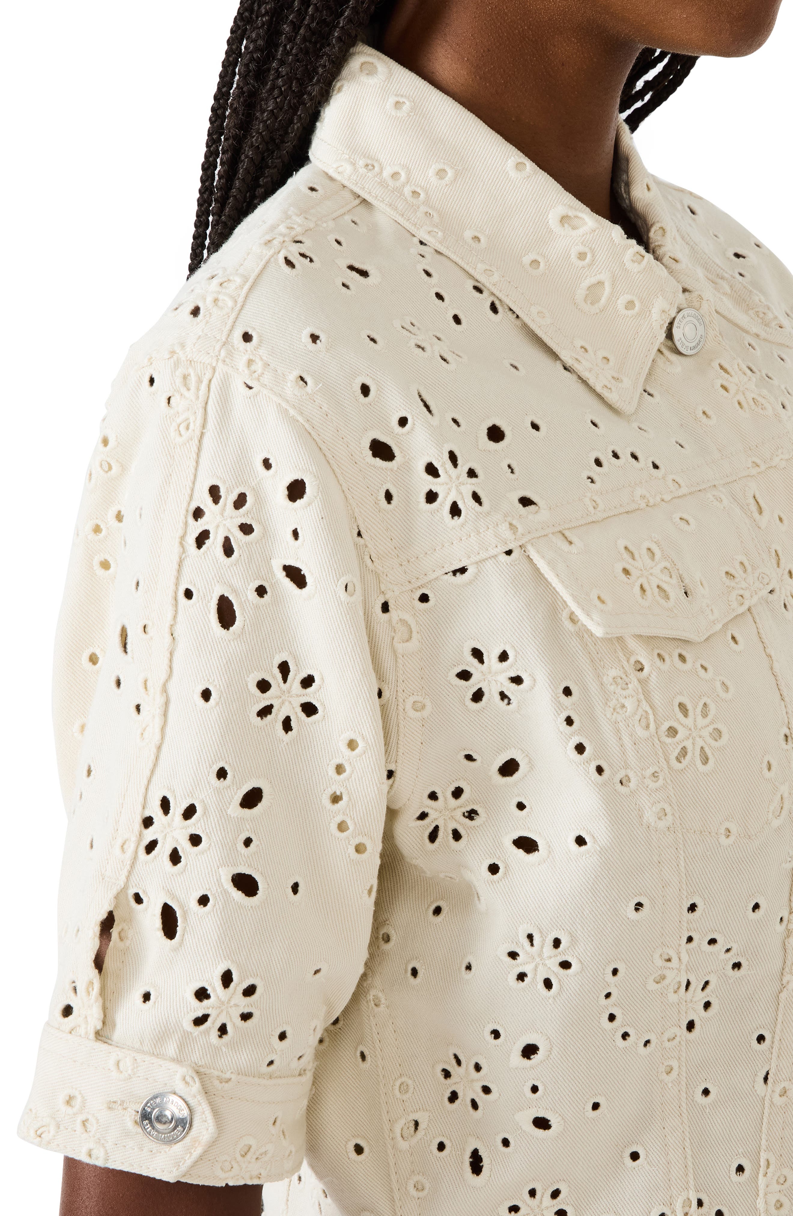 Steve Madden Blu Elbow-Sleeve Cotton Eyelet Jacket | Nordstrom