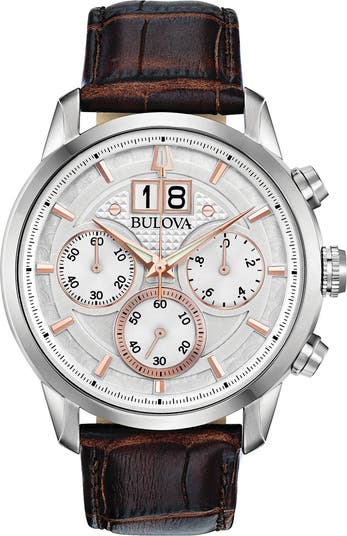 BULOVA Men's Leather Strap Watch, 43mm | Nordstromrack