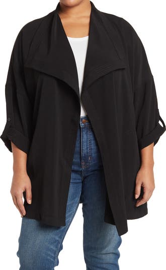 MAX STUDIO Draped Open Front Roll Sleeve Jacket | Nordstromrack