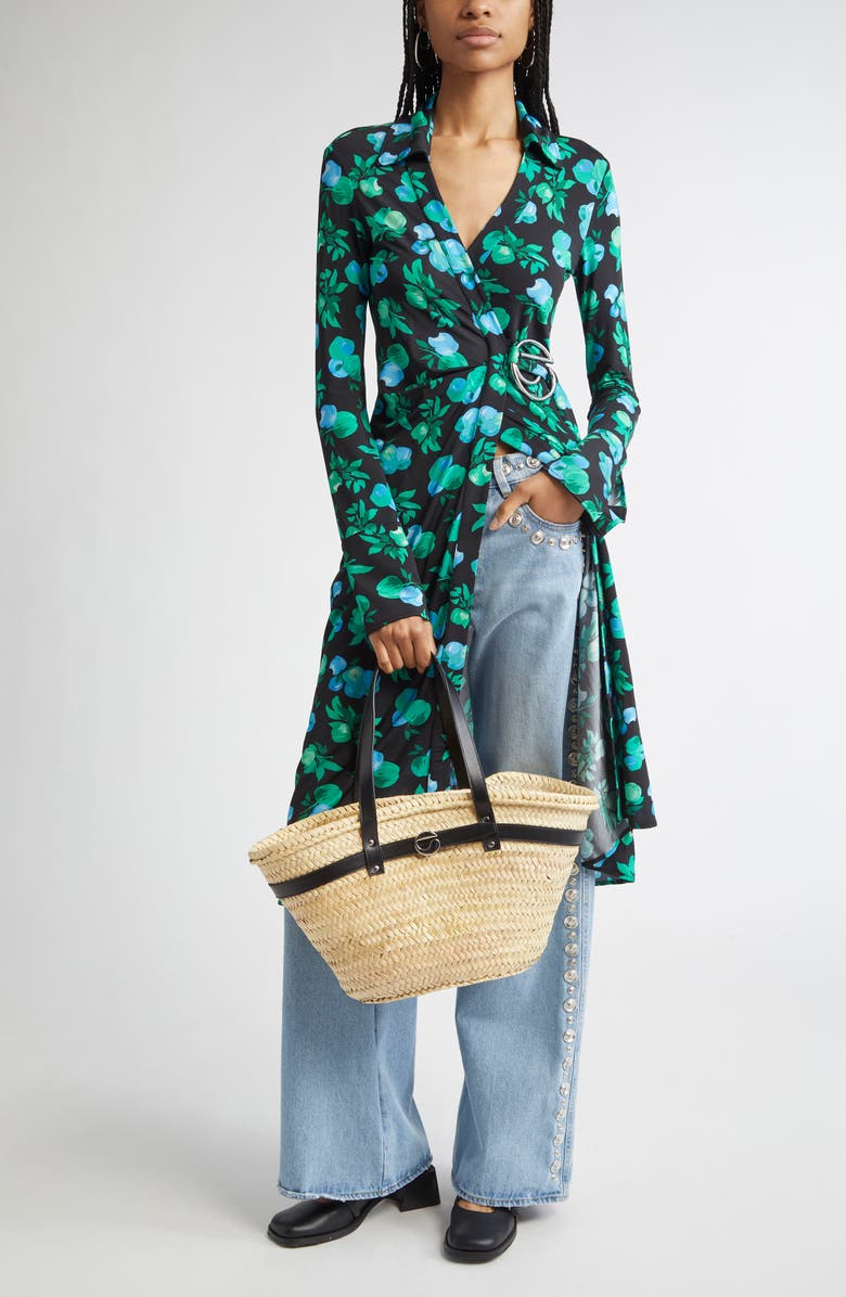 Coperni Apple Print Logo Buckle Long Sleeve Wrap Dress | Nordstromrack
