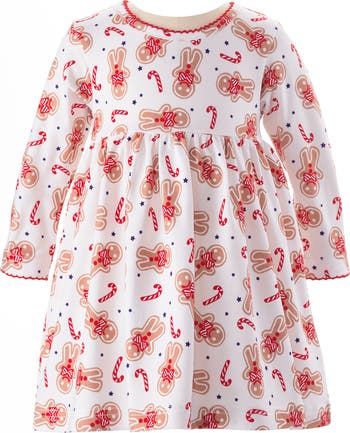 Rachel Riley Holiday Gingerbread Long Sleeve Cotton Knit Dress | Nordstrom