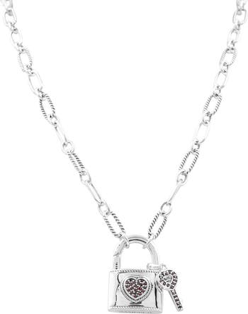 SAMUEL B. Sterling Silver & 18K Gold Garnet Lock & Key Pendant Necklace ...