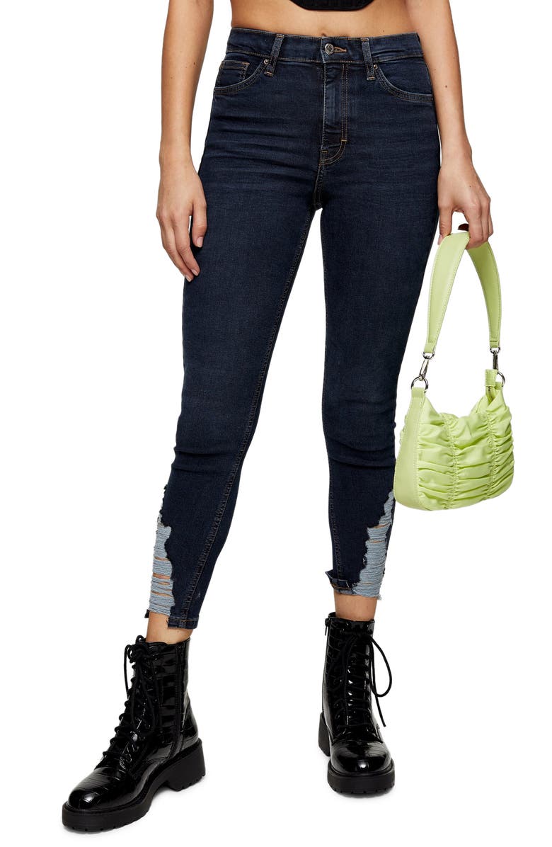 Topshop Jamie High Waist Ripped Hem Skinny Jeans | Nordstrom