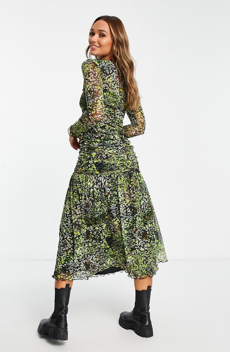 Topshop Floral Ruched Long Sleeve Midi Dress | Nordstromrack