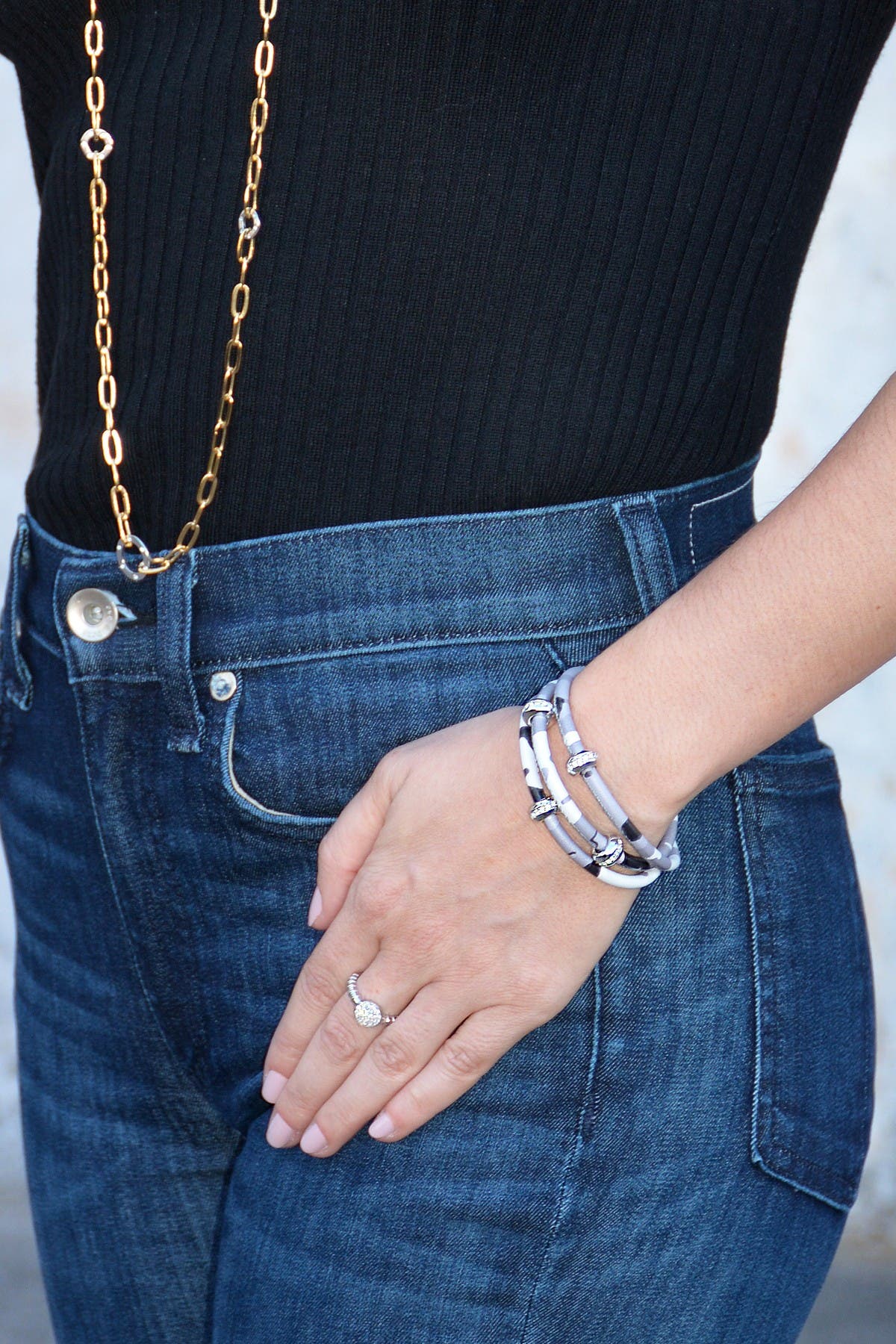 Liza Schwartz Good Karma Sterling Silver Pave CZ & Camo Printed Leather ...