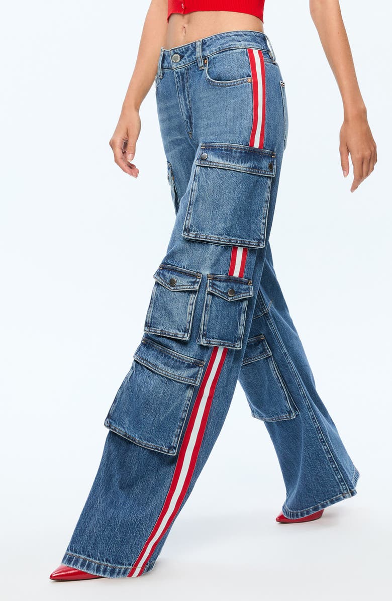 Alice + Olivia Olympia Mr. Baggy Side Stripe Cargo Jeans | Nordstromrack
