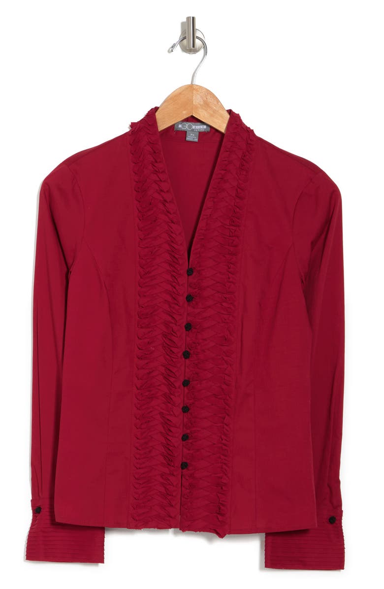 GO SILK Braid Placket Long Sleeve Blouse | Nordstromrack