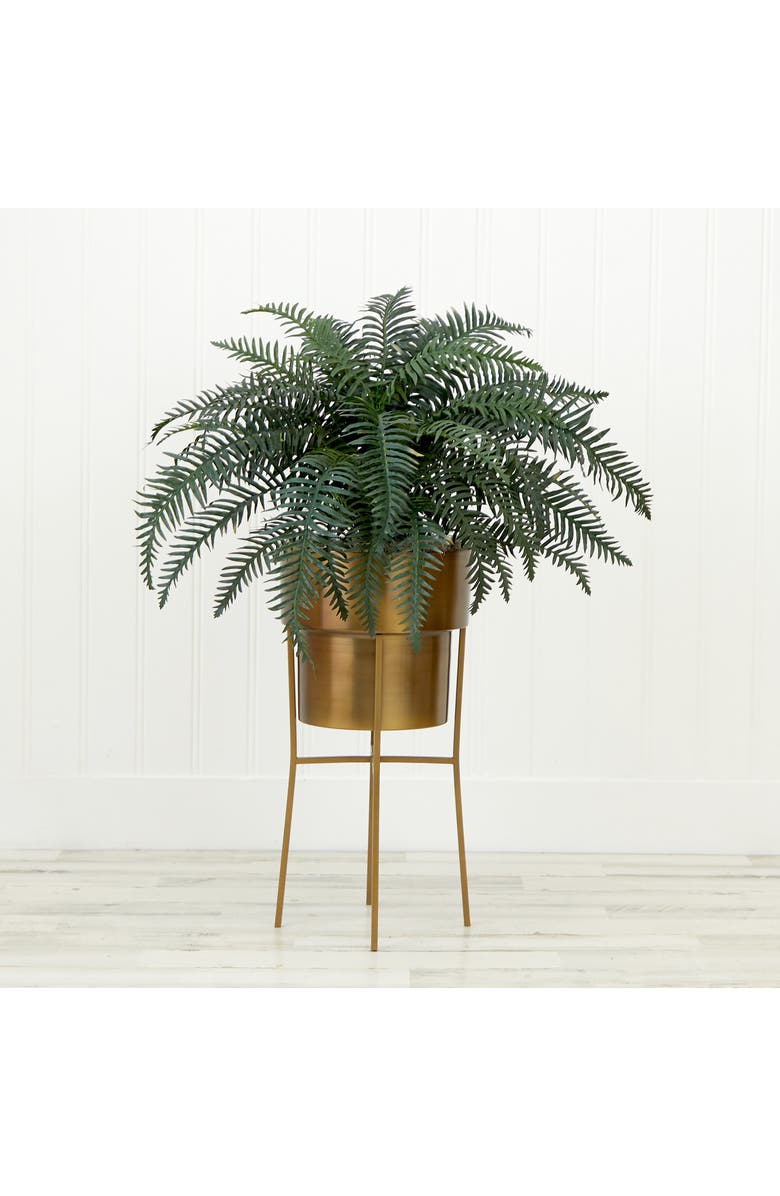 NEARLY NATURAL Boston Fern DIY Artificial Plant in Metal Plant Stand ...