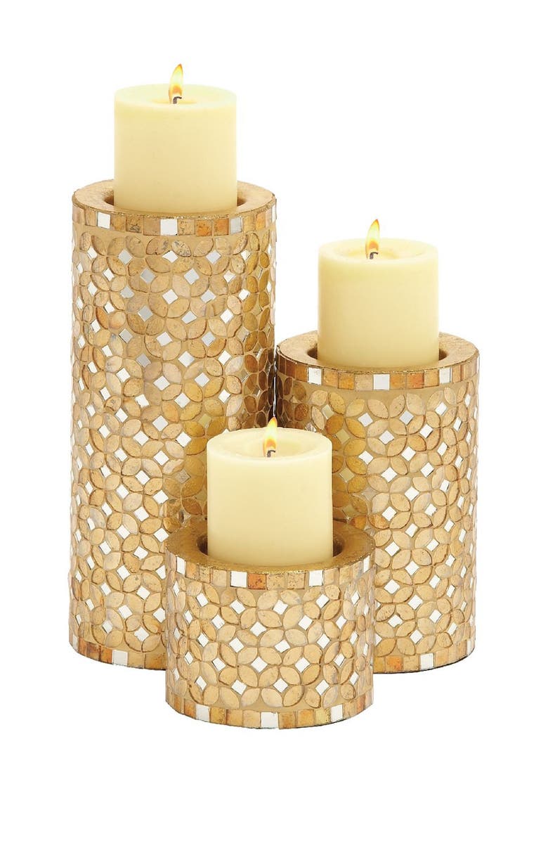 WILLOW ROW Goldtone Metal Handmade Candle Holder with Mosaic Pattern ...