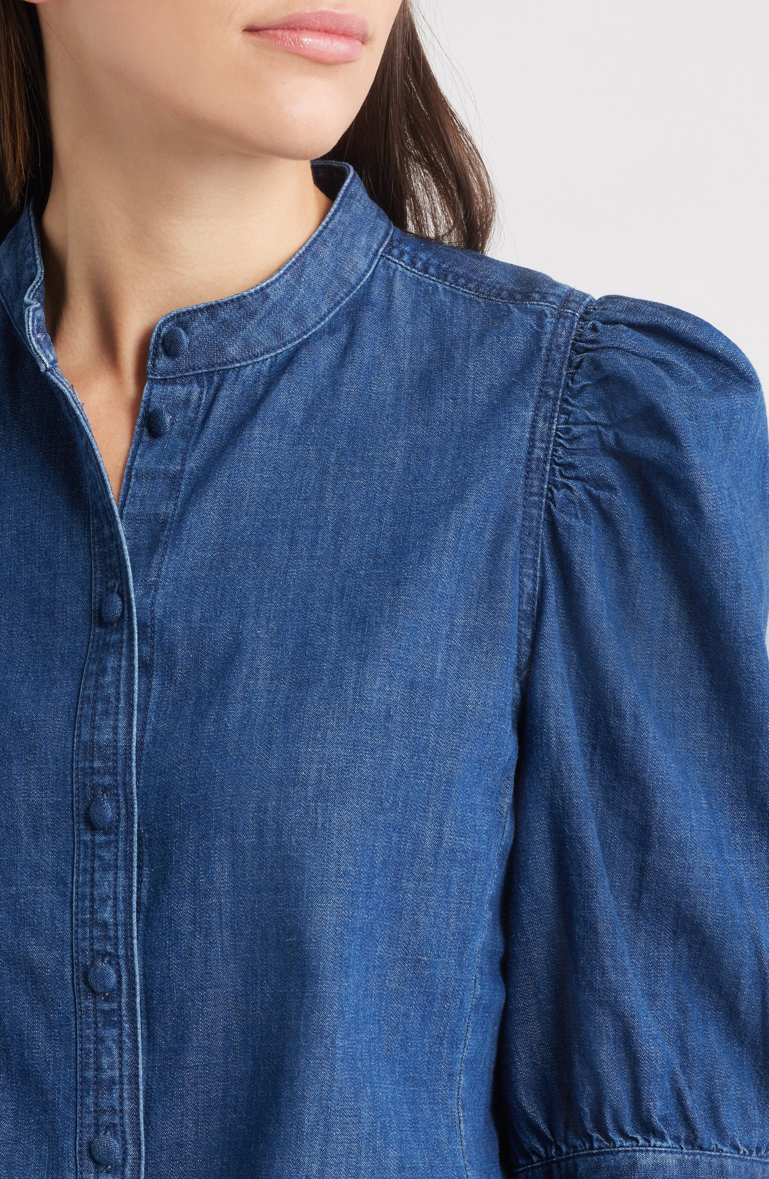 Madewell Denim Puff Sleeve Band Collar Shirt | Nordstromrack