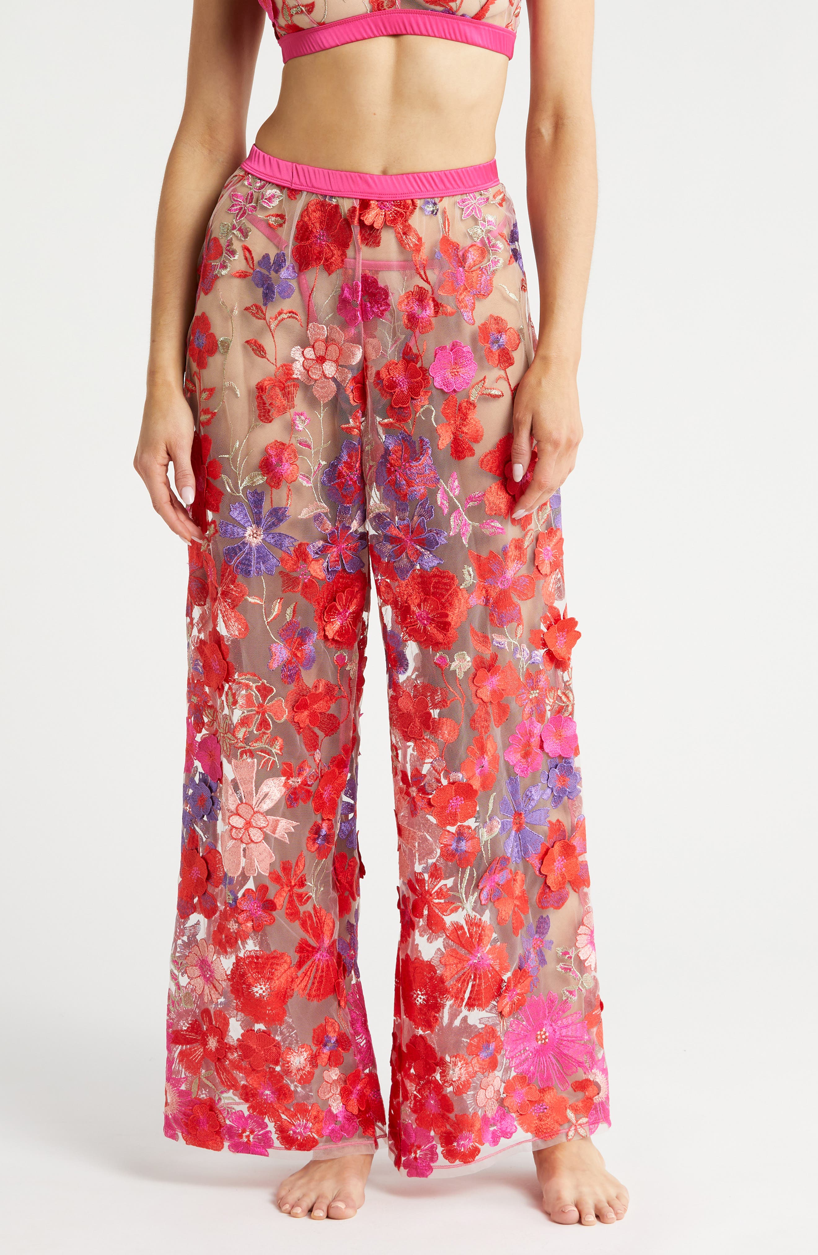 KILO BRAVA Embroidered Mesh Flare Pants | Nordstrom