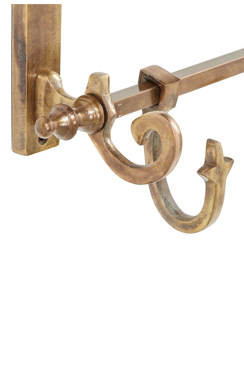 WILLOW ROW Brass Bathroom Wall Rack with Hooks & Diamond-Shaped Mirror ...