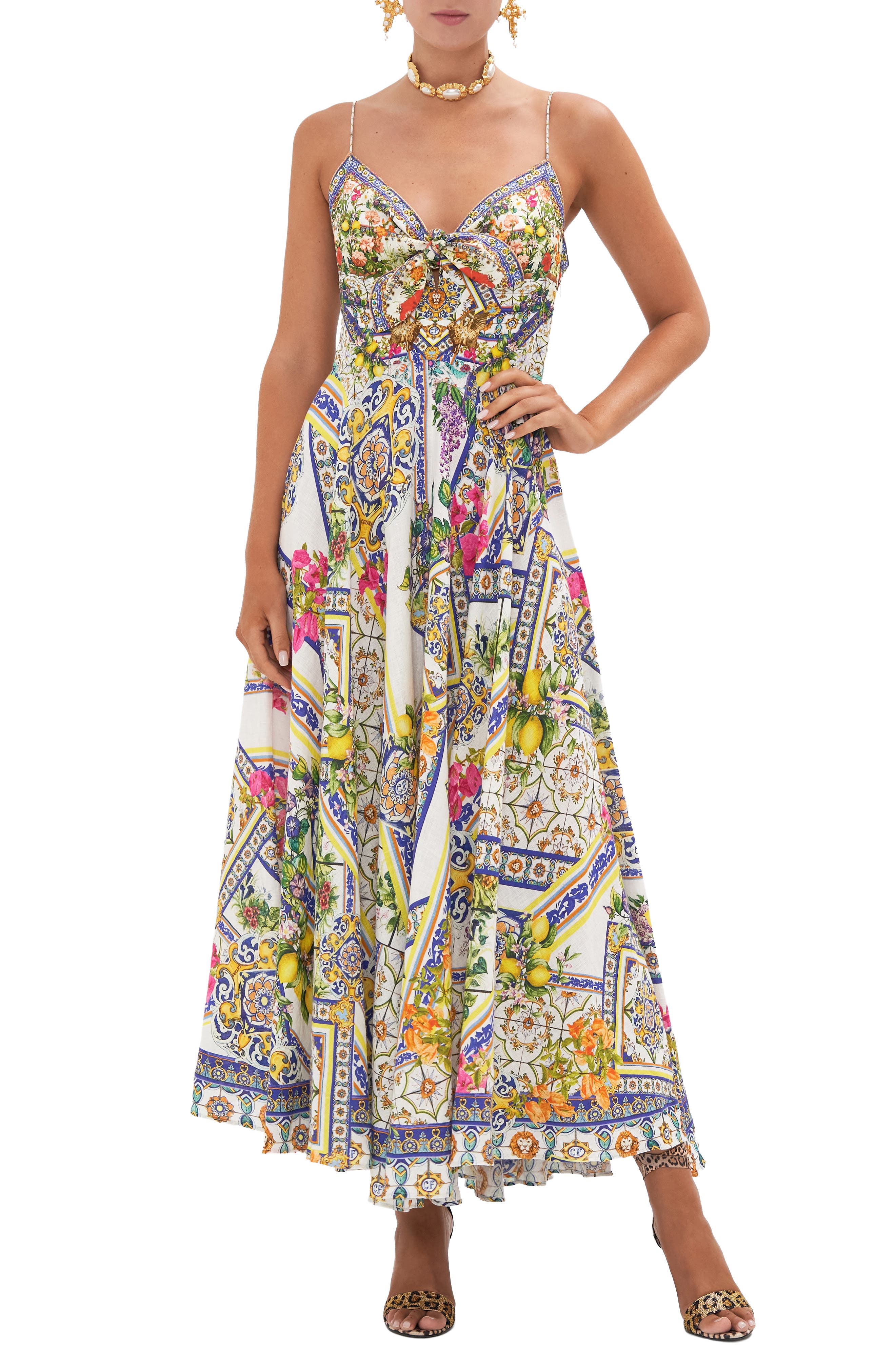 Camilla Mixed Print Linen Maxi Sundress | Nordstrom