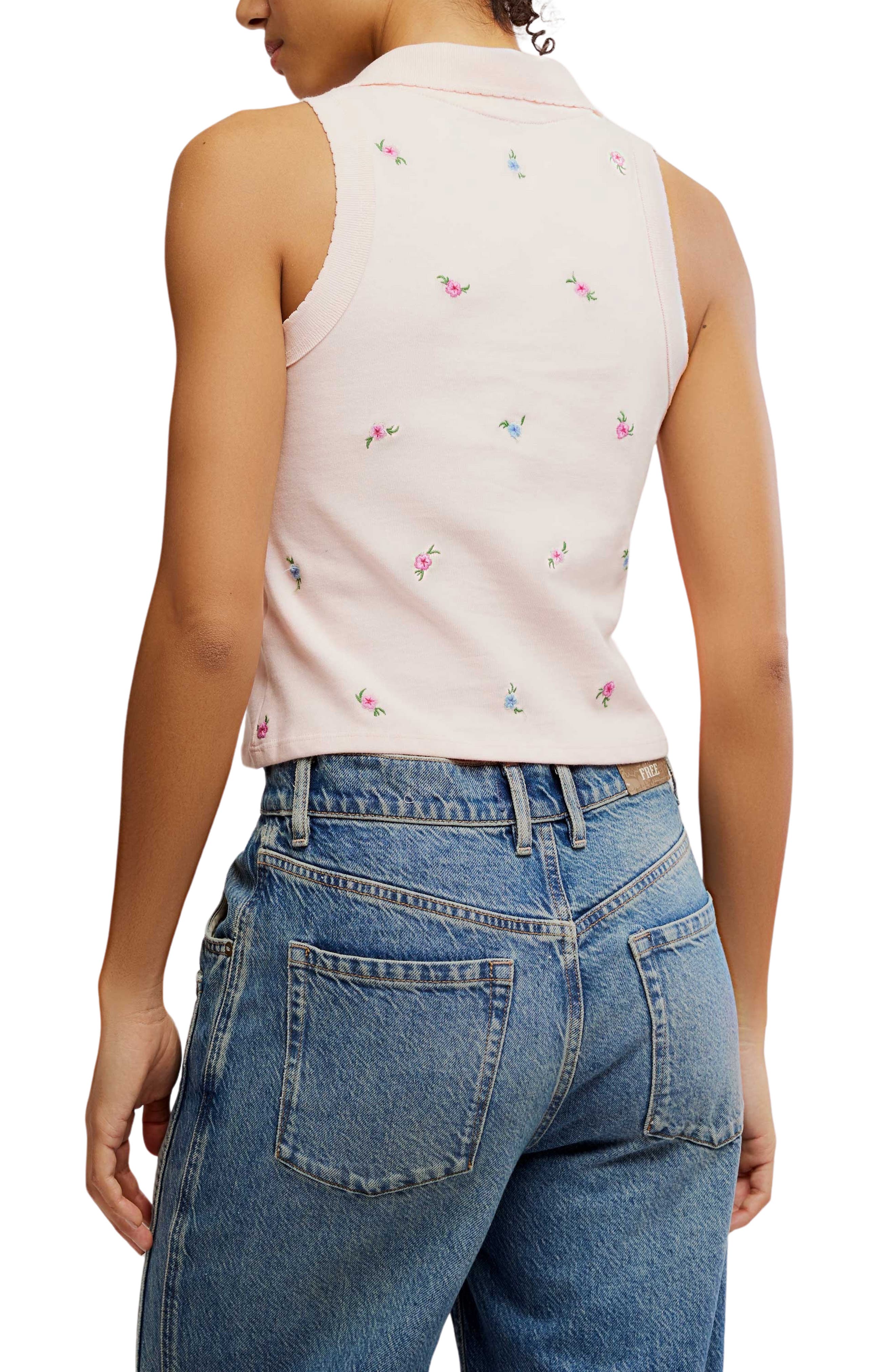 Free People Pepper Embroidered Crop Sleeveless Polo | Nordstromrack