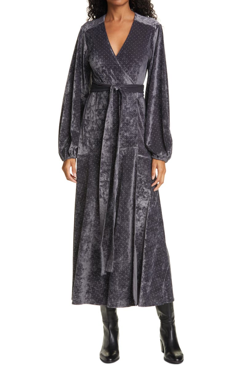 ROTATE Norah Dot Velvet Wrap Dress | Nordstromrack