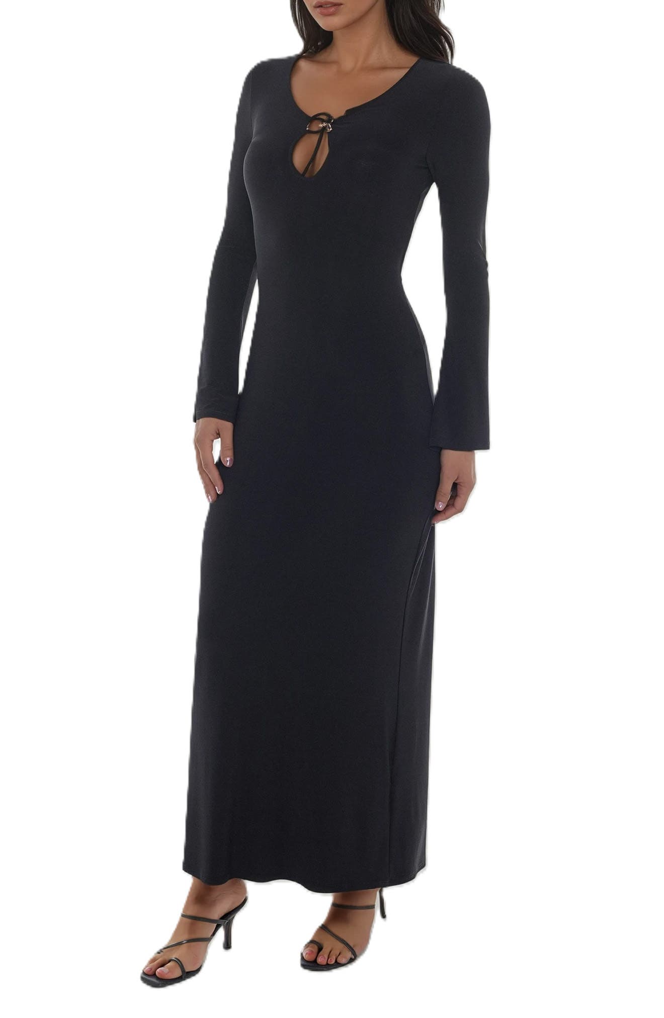 bebe Long Sleeve Keyhole Jersey Maxi Dress | Nordstromrack