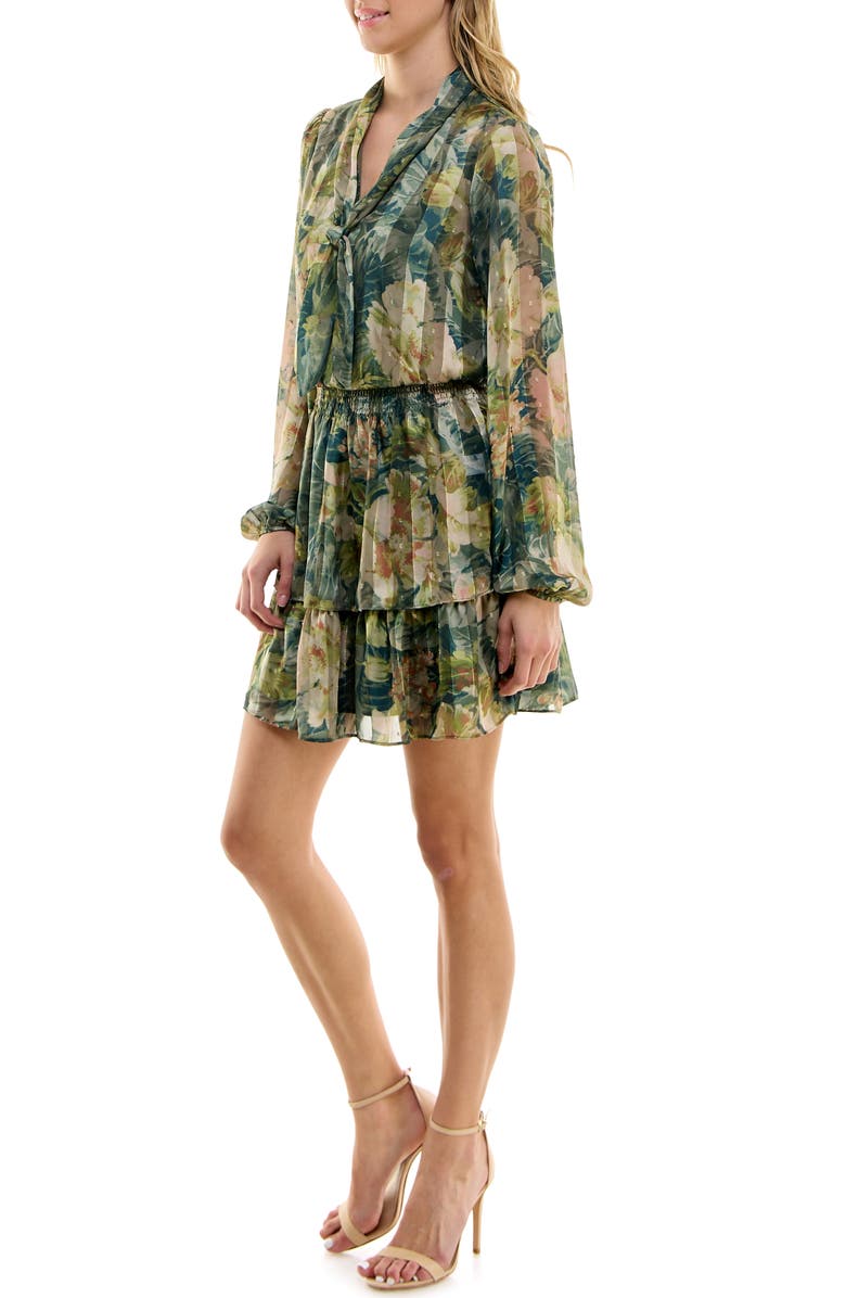 Socialite Floral Metallic Stripe Long Sleeve Tiered Clip Dot Minidress ...