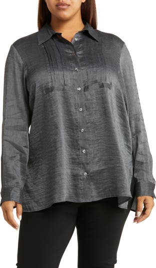 HARSHMAN Drea Stripe Silk & Linen Button-Up Tunic Blouse | Nordstrom