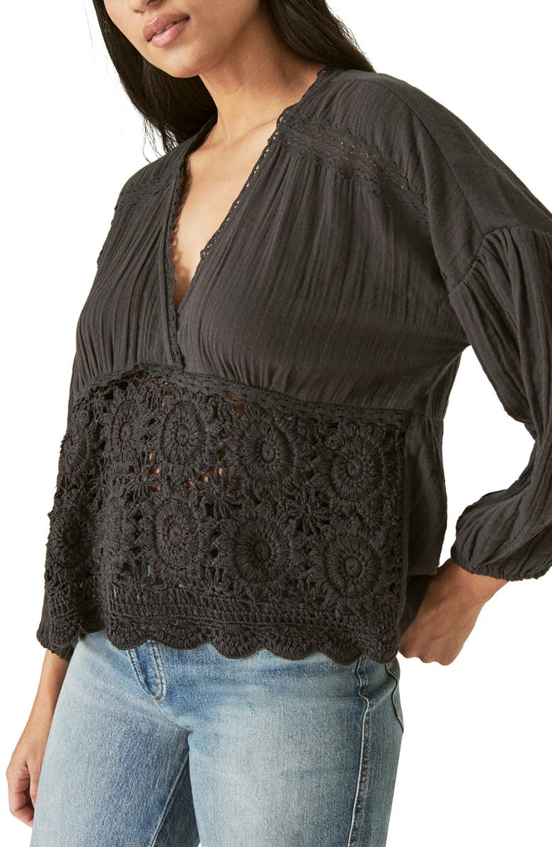 Lucky Brand Women's Long Sleeve Crochet Cotton Top | Nordstromrack