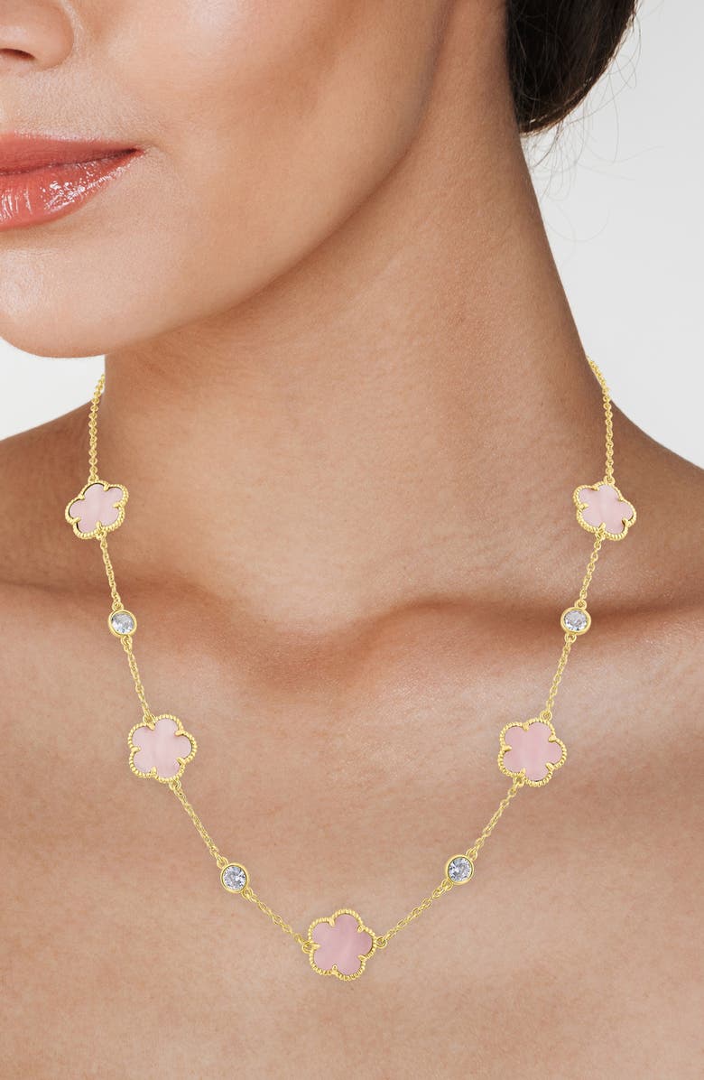 CZ by Kenneth Jay Lane Clover Stone & CZ Station Chain Necklace ...