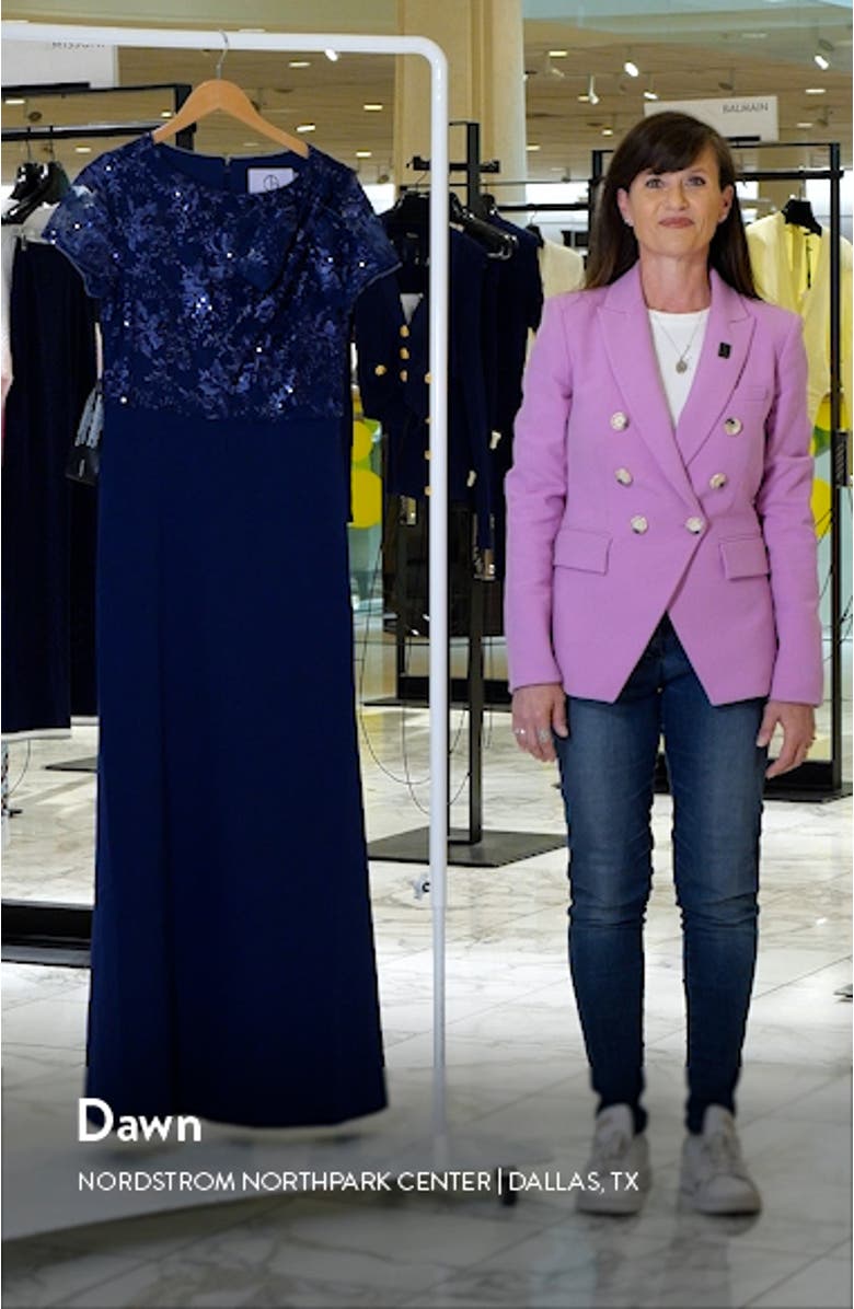 JS Collections Rae Floral Embroidered Bow Detail A-Line Gown ...