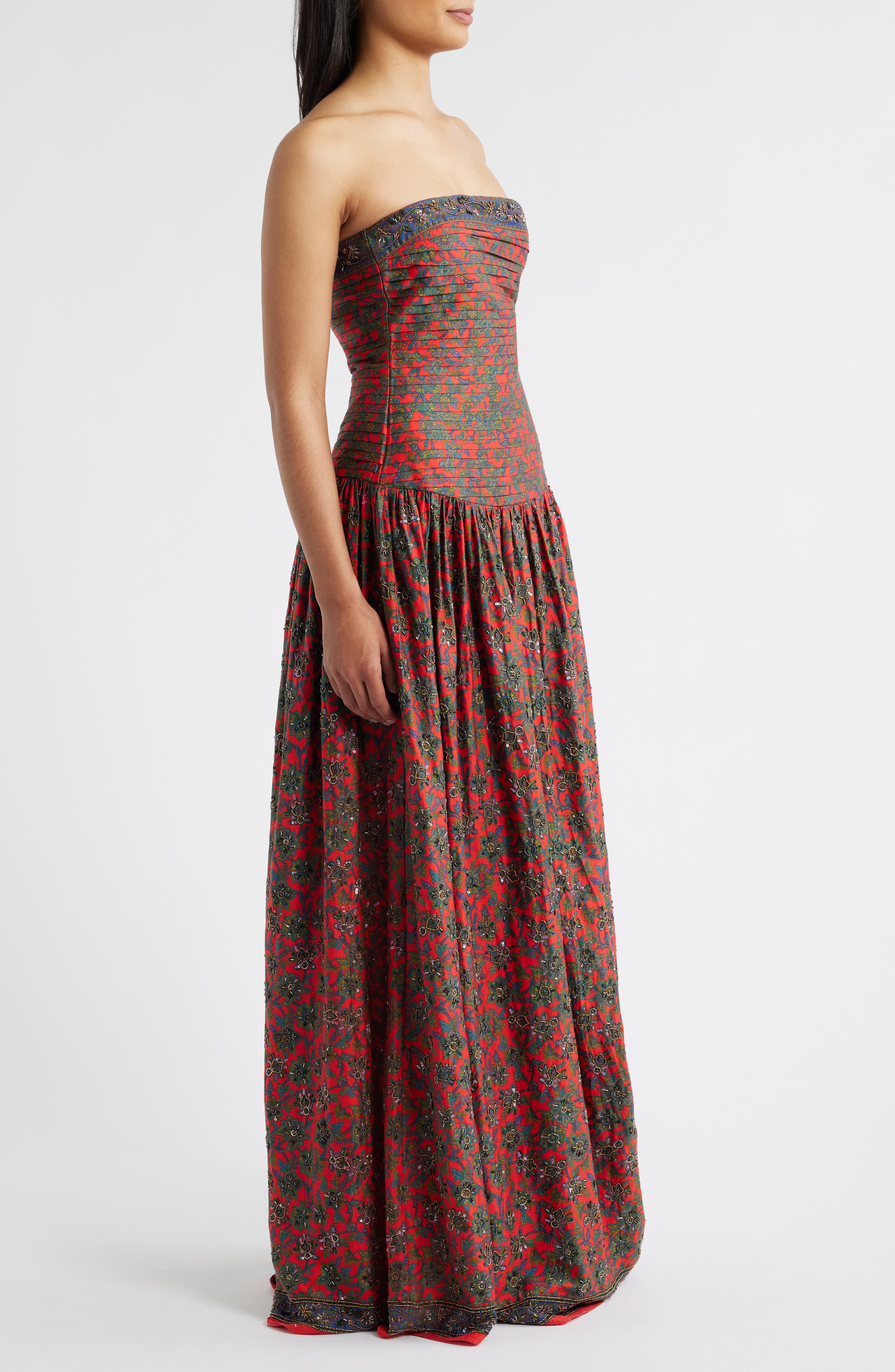 Sani Maya Floral Pleated Drop-Waist Gown | Nordstrom