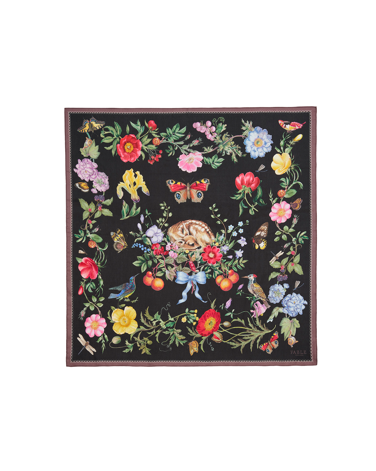 Fable England Black Fruity Floral Narrative Square Scarf | Nordstrom