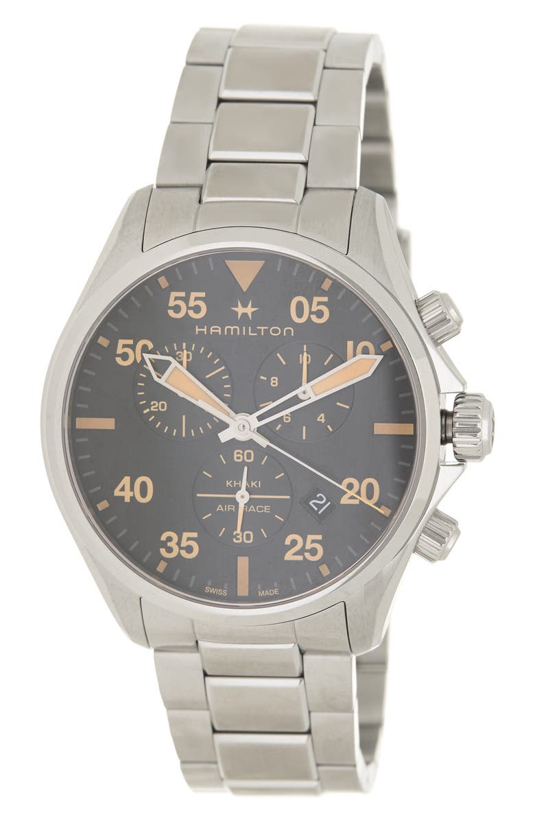 Hamilton Khaki Black Dial Pilot Stainless Steel Chronograph Watch, 44mm ...