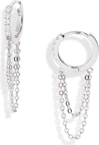 Nordstrom Chain Drop Huggie Hoop Earrings in Clear Silver at Nordstrom