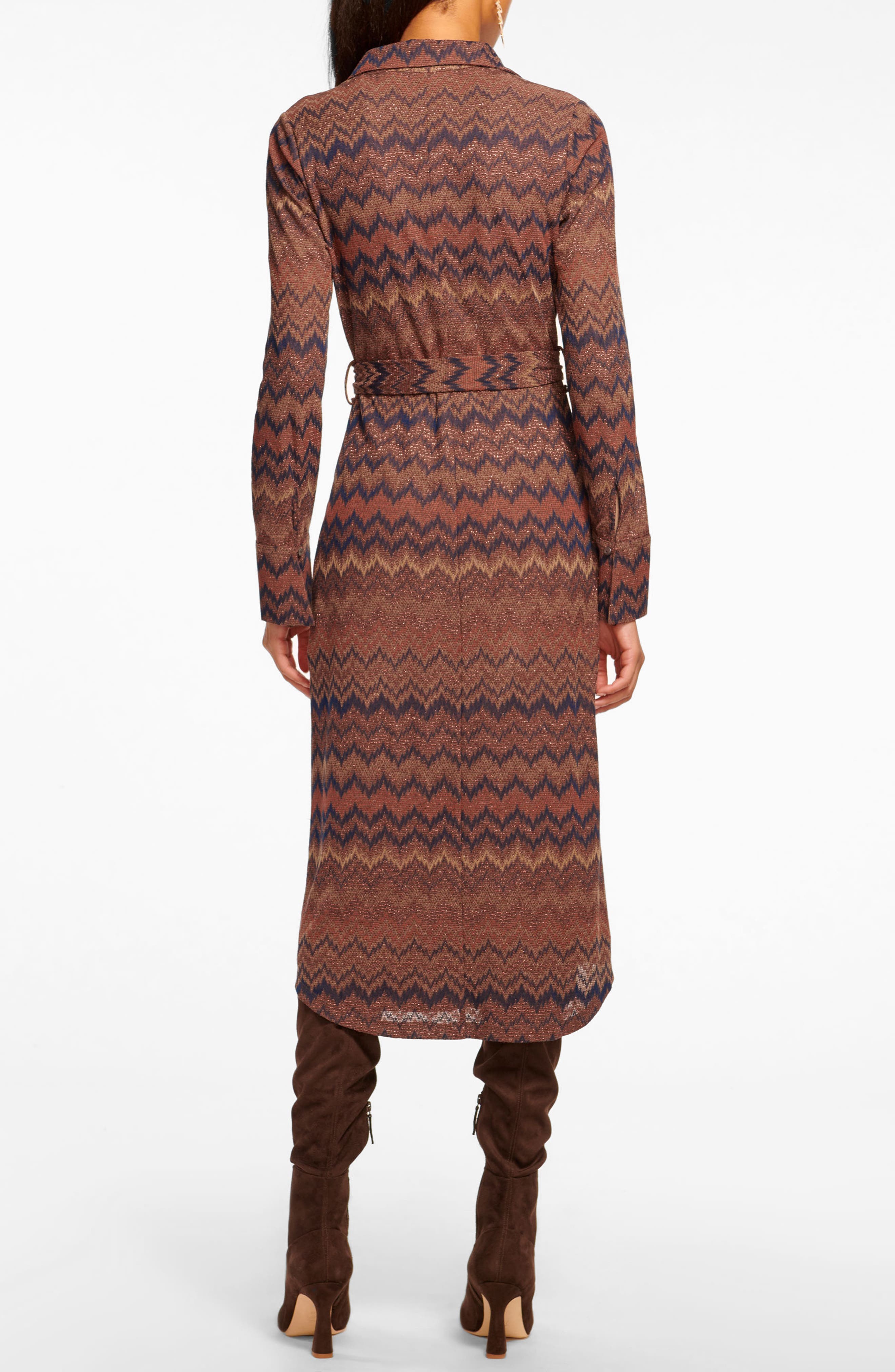 Ramy Brook Lydia Metalllic Chevron Long Sleeve Shirtdress | Nordstromrack
