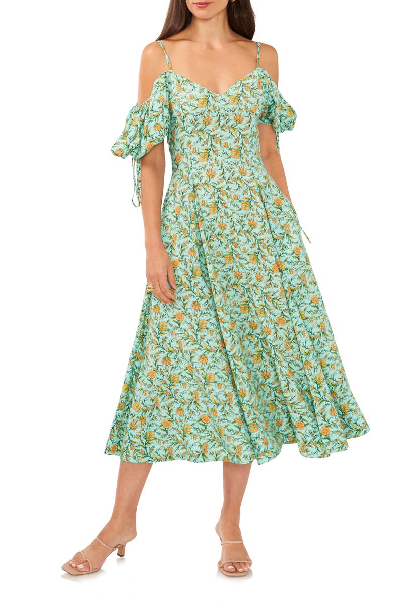 1.STATE Floral Cold Shoulder Midi Dress | Nordstromrack