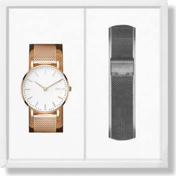 Solios Watches The Solar Classic Bundle | White Dial - Rose Gold Case ...