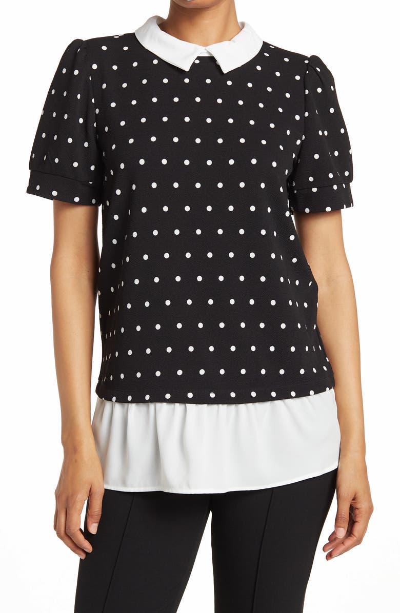 Adrianna Papell Dot Print Mixed Media Top | Nordstromrack
