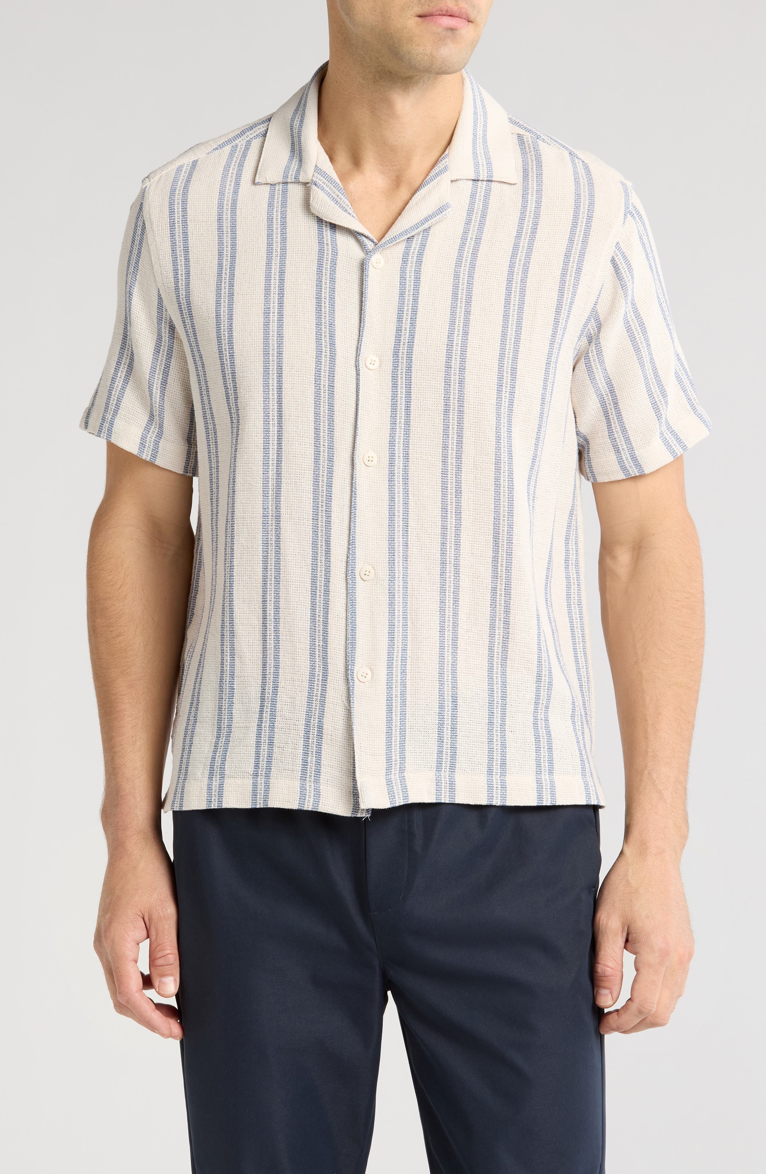 DENIM AND FLOWER Textured Stripe Short Sleeve Shirt | Nordstromrack