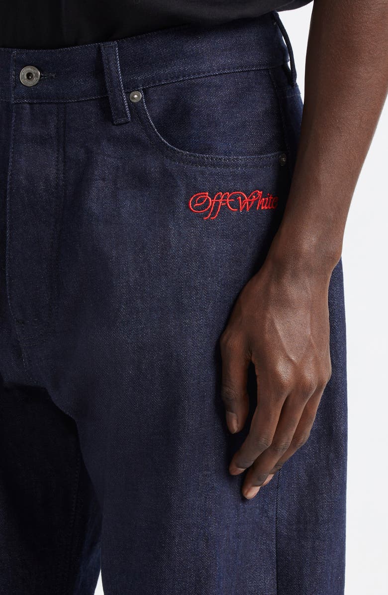 Off-White Script Embroidered Logo Skate Straight Leg Jeans | Nordstromrack