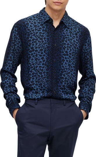 HUGO Ermo Slim Fit Animal Print Button-Up Shirt | Nordstromrack