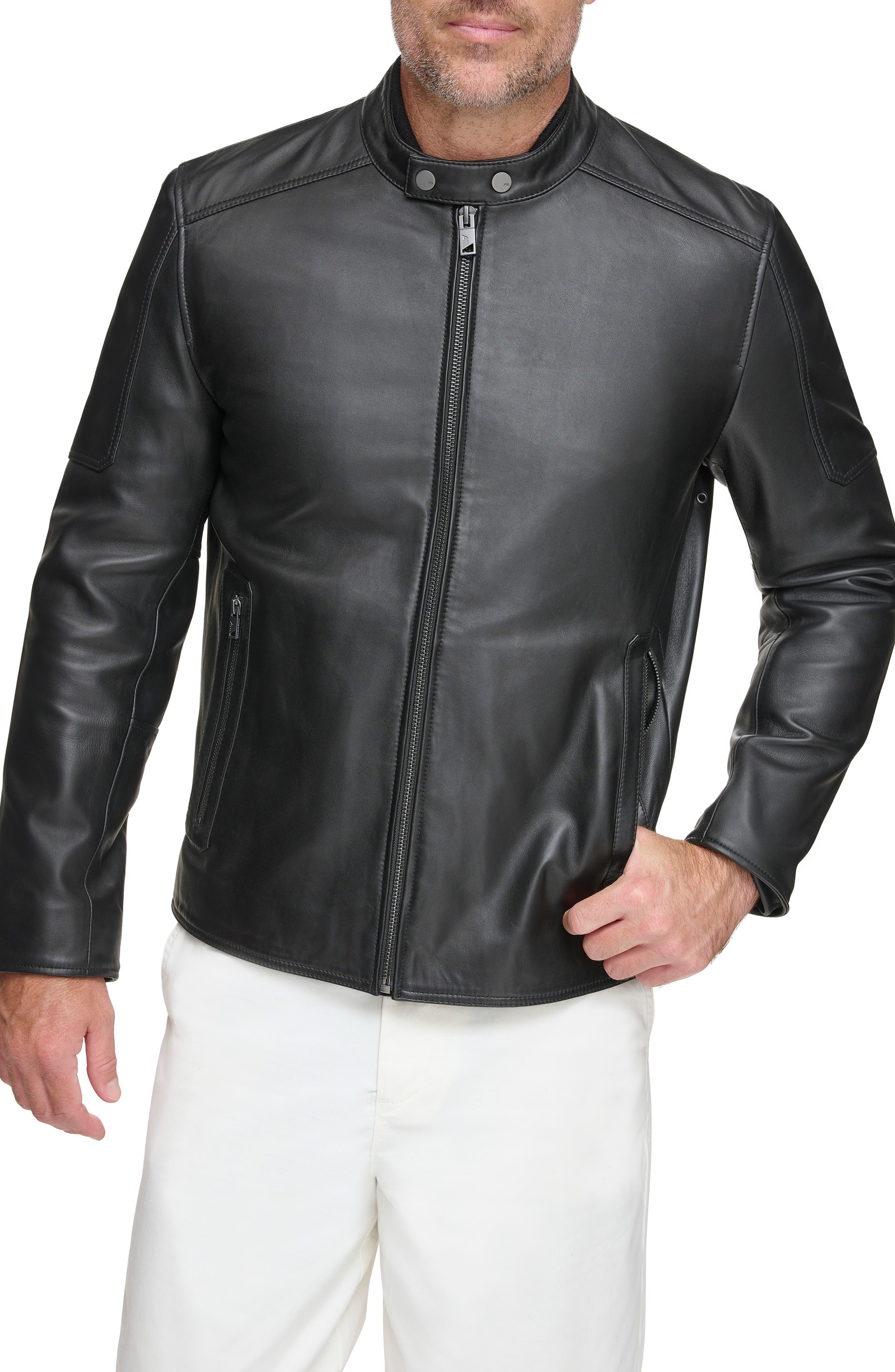 Andrew Marc Vicery Lamb Leather Moto Jacket | Nordstromrack