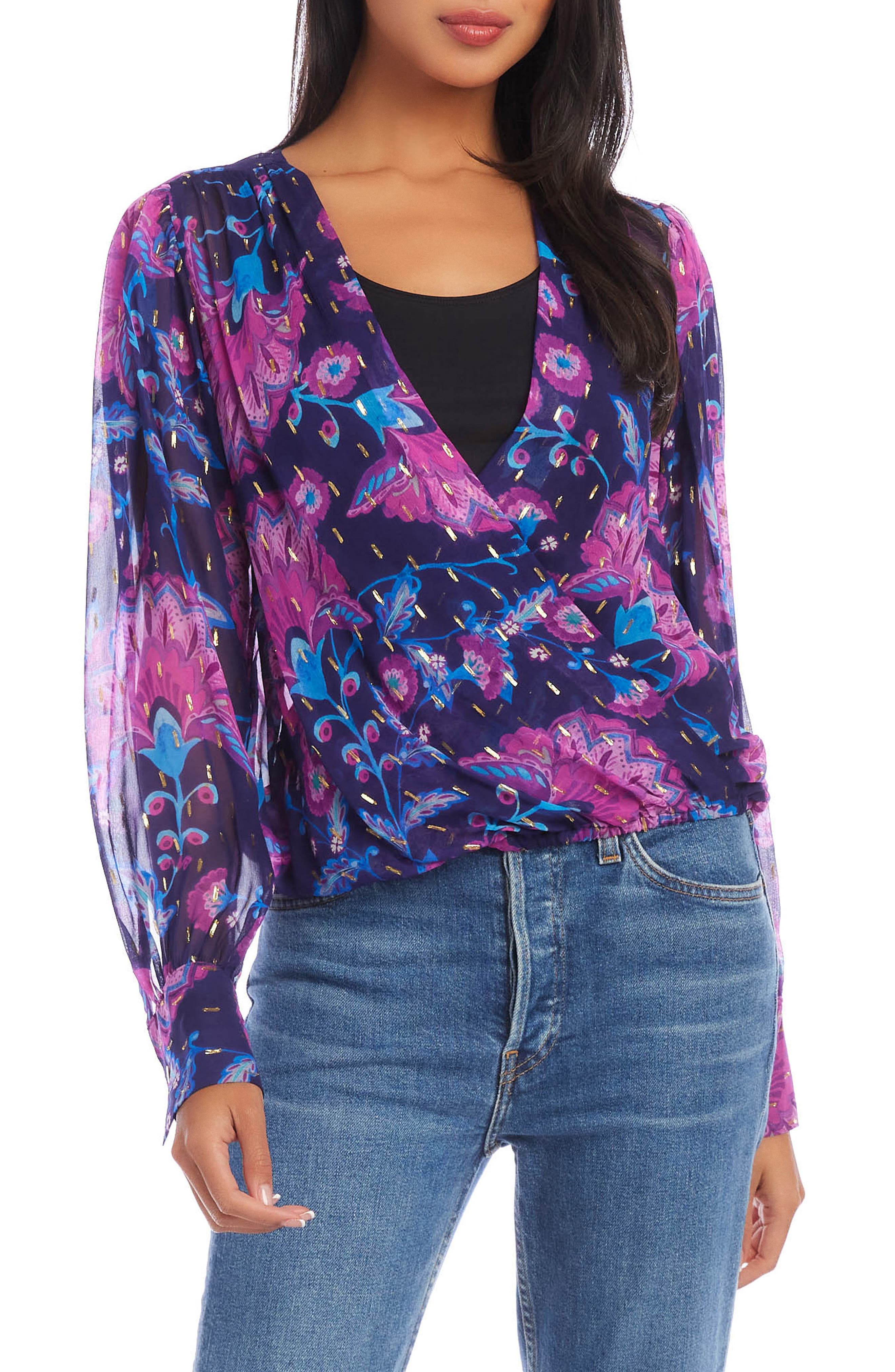 FIFTEEN TWENTY Metallic Drape Front Top | Nordstromrack