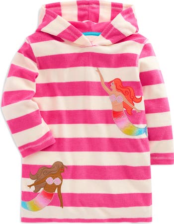 Mini Boden Kids' Mara Stripe Mermaid Appliqué Terry Zip-Up Cover-Up ...