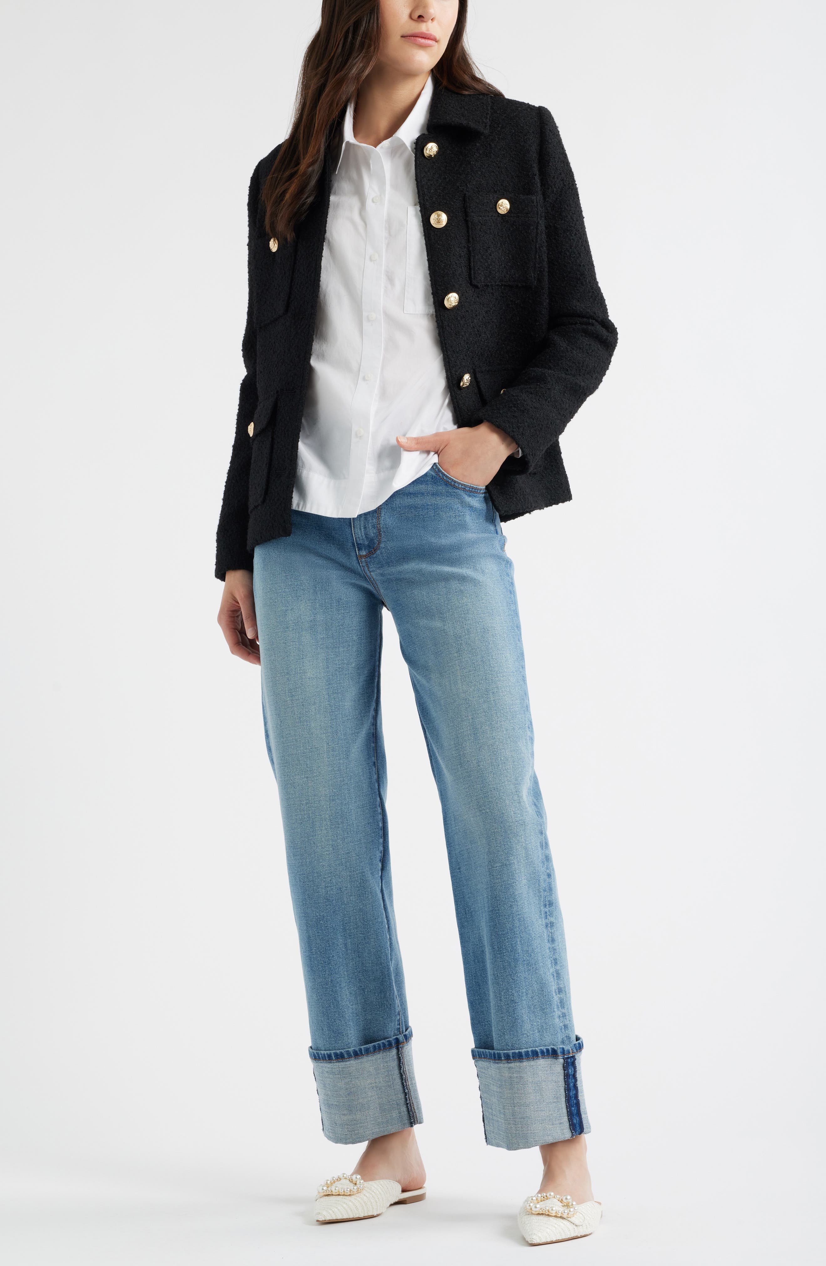 Caslon® Long Sleeve Drop Hem Button-Up Shirt | Nordstrom