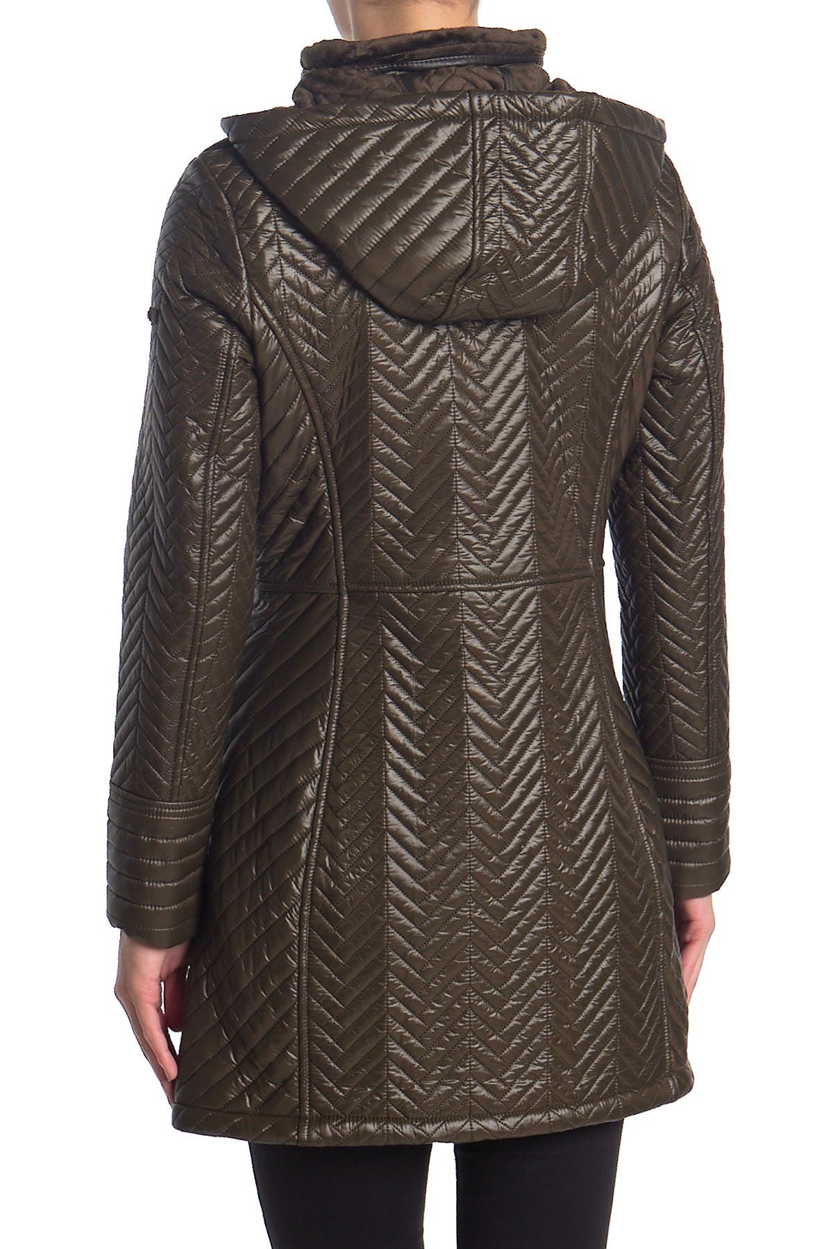 Via Spiga Chevron Faux Fur Trim Puffer Jacket | Nordstromrack