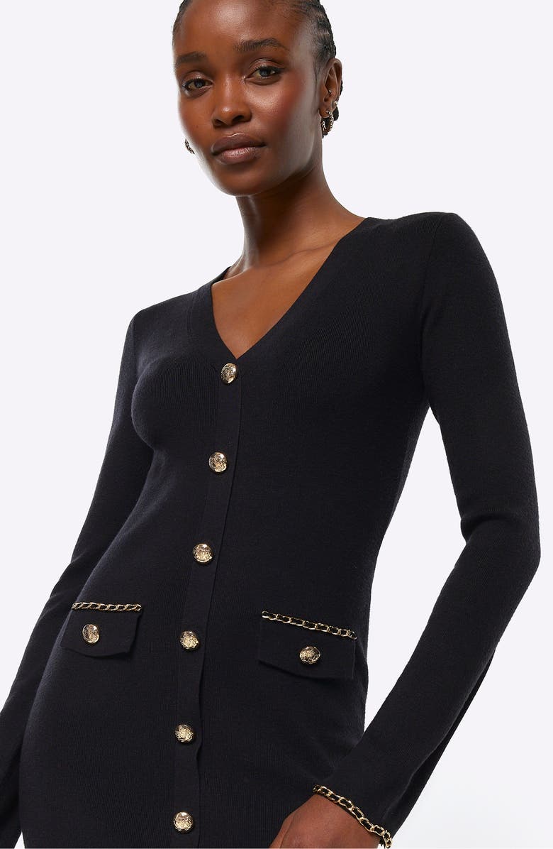 River Island Boutique Chain Trim Ruffle Hem Long Sleeve Body-Con Dress ...
