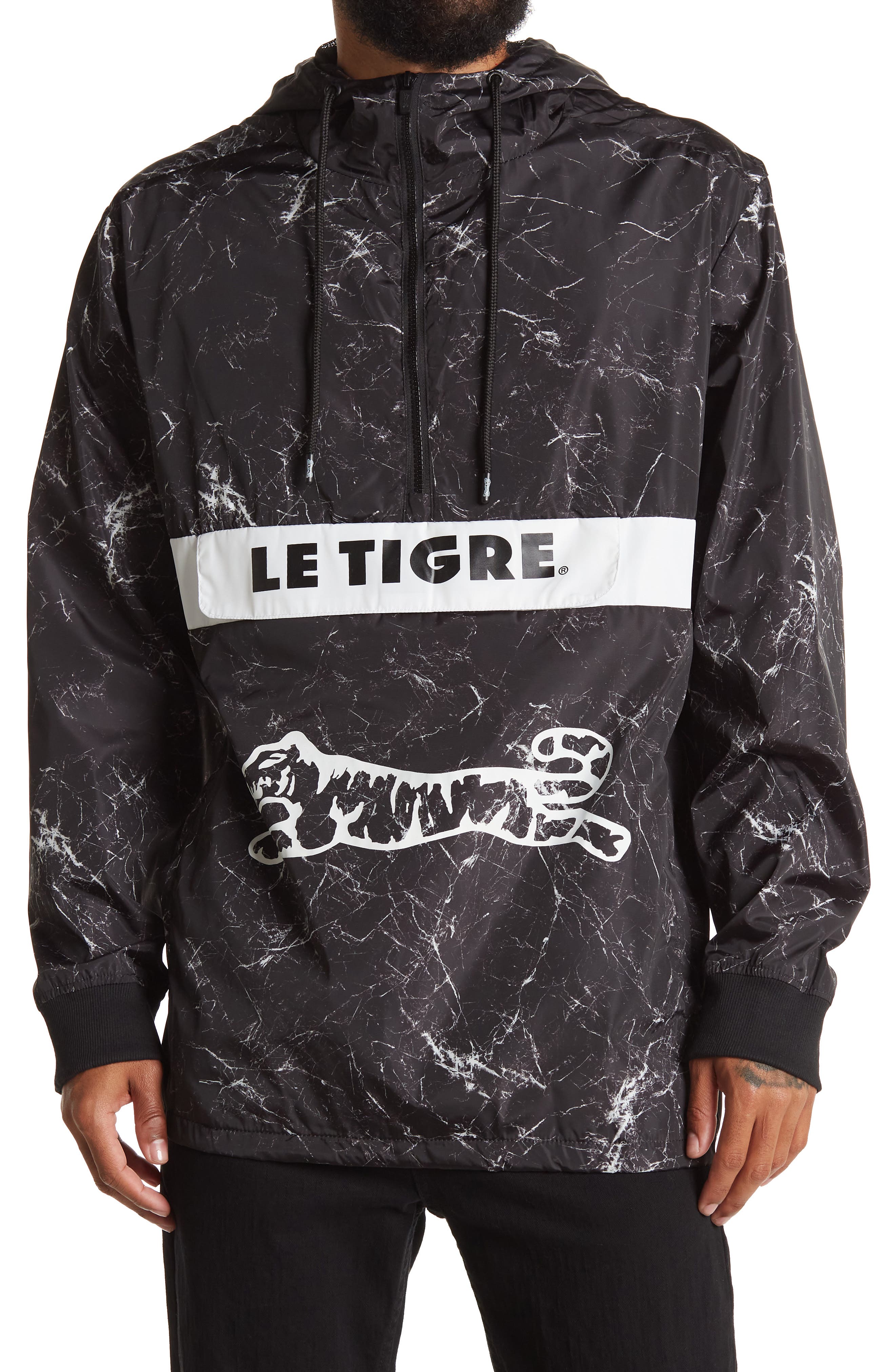 Le Tigre Marble Logo Print Half Zip Hooded Anorak Jacket | Nordstromrack