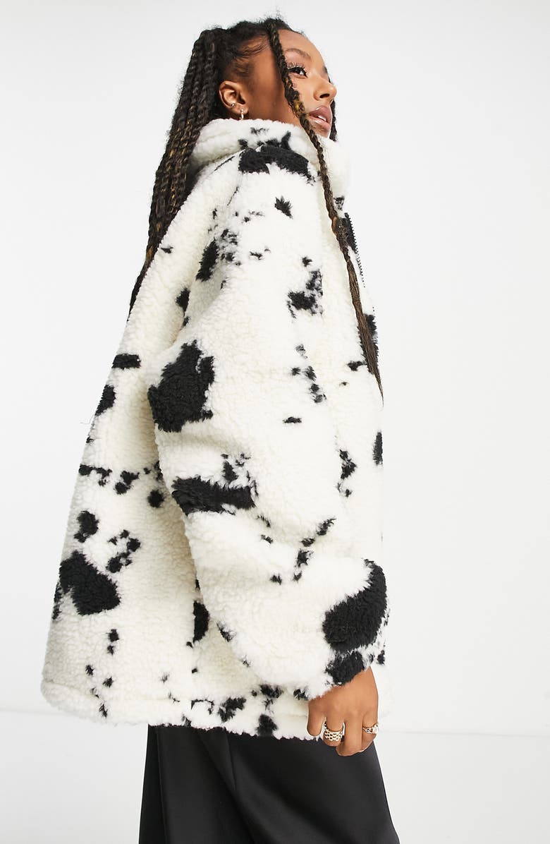 ASOS DESIGN Cow Print High Pile Fleece Jacket | Nordstromrack