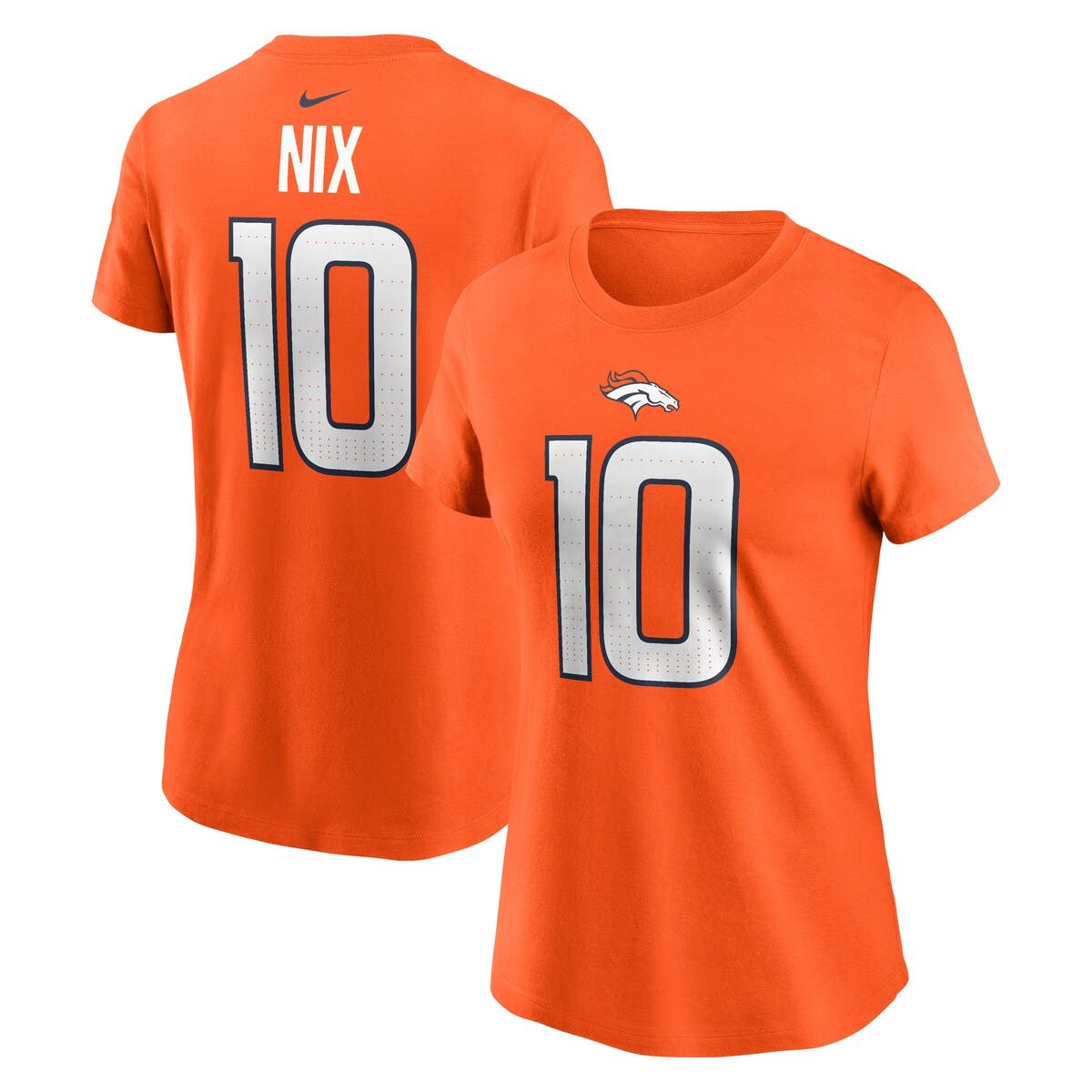 Women's Nike Bo Nix Orange Denver Broncos Name & Number T-Shirt (Women ...