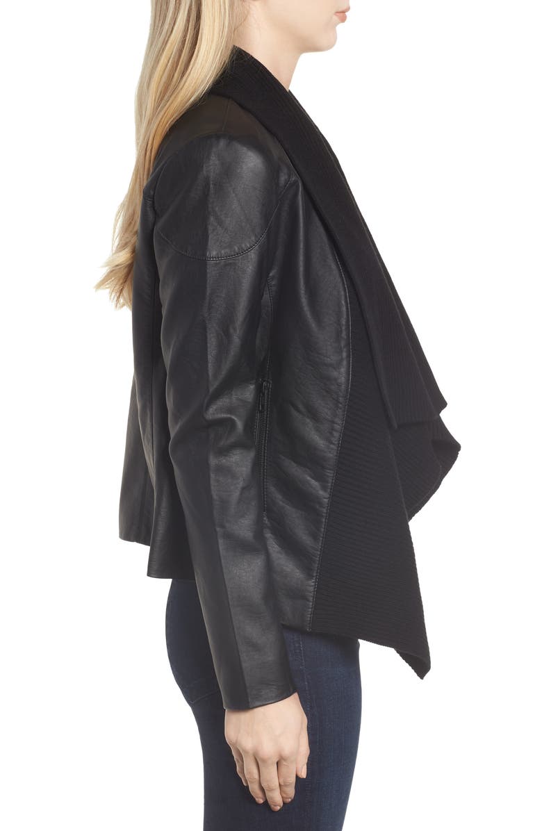Caslon® Ribbed Drape Front Faux Leather Jacket | Nordstromrack