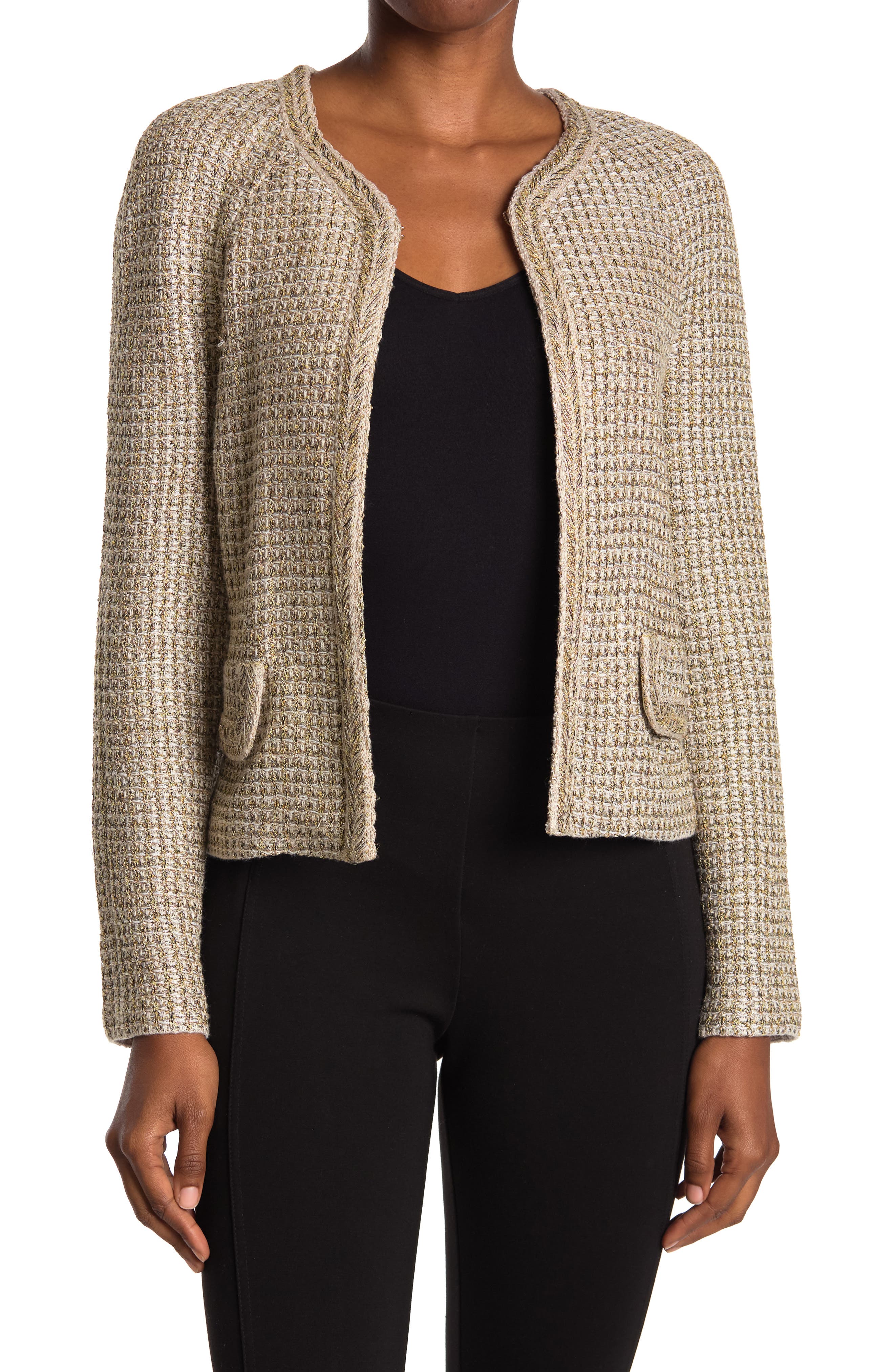 St. John Collection Tucked Float Metallic Tweed Raglan Sleeve Jacket ...