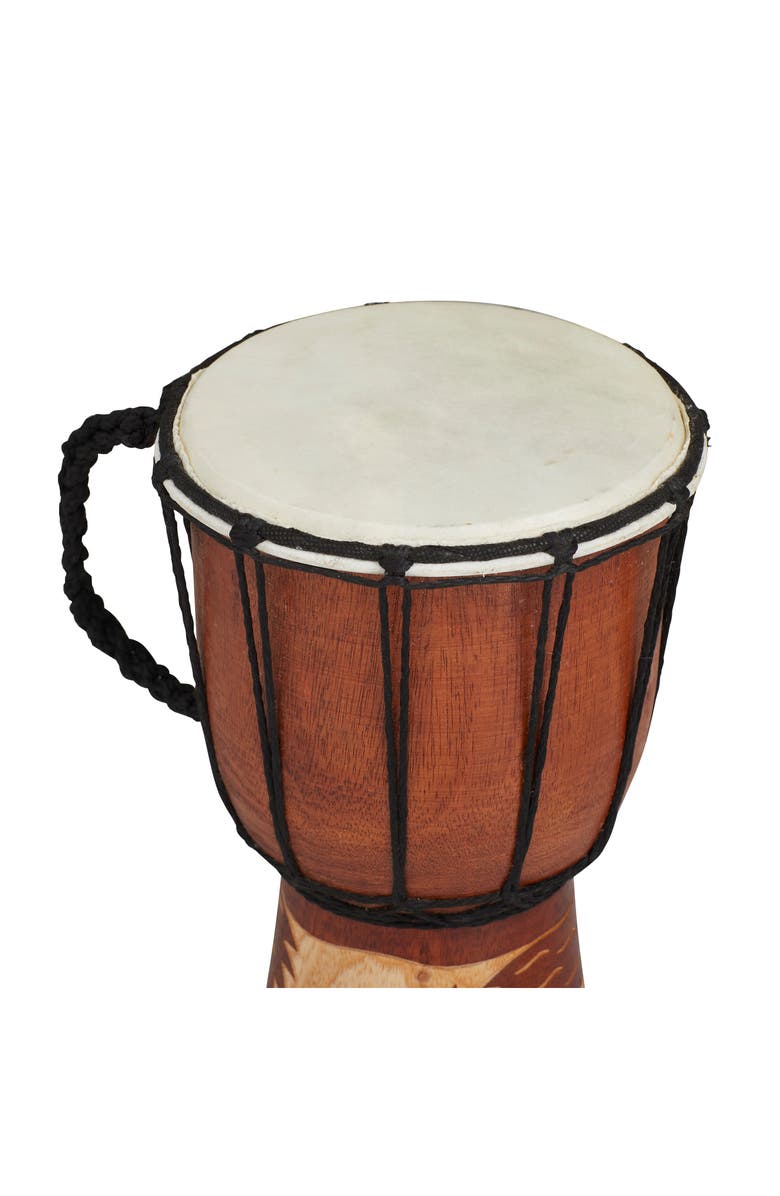 GINGER BIRCH STUDIO Brown Wood Handmade Djembe Drum Sculpture with Rope ...