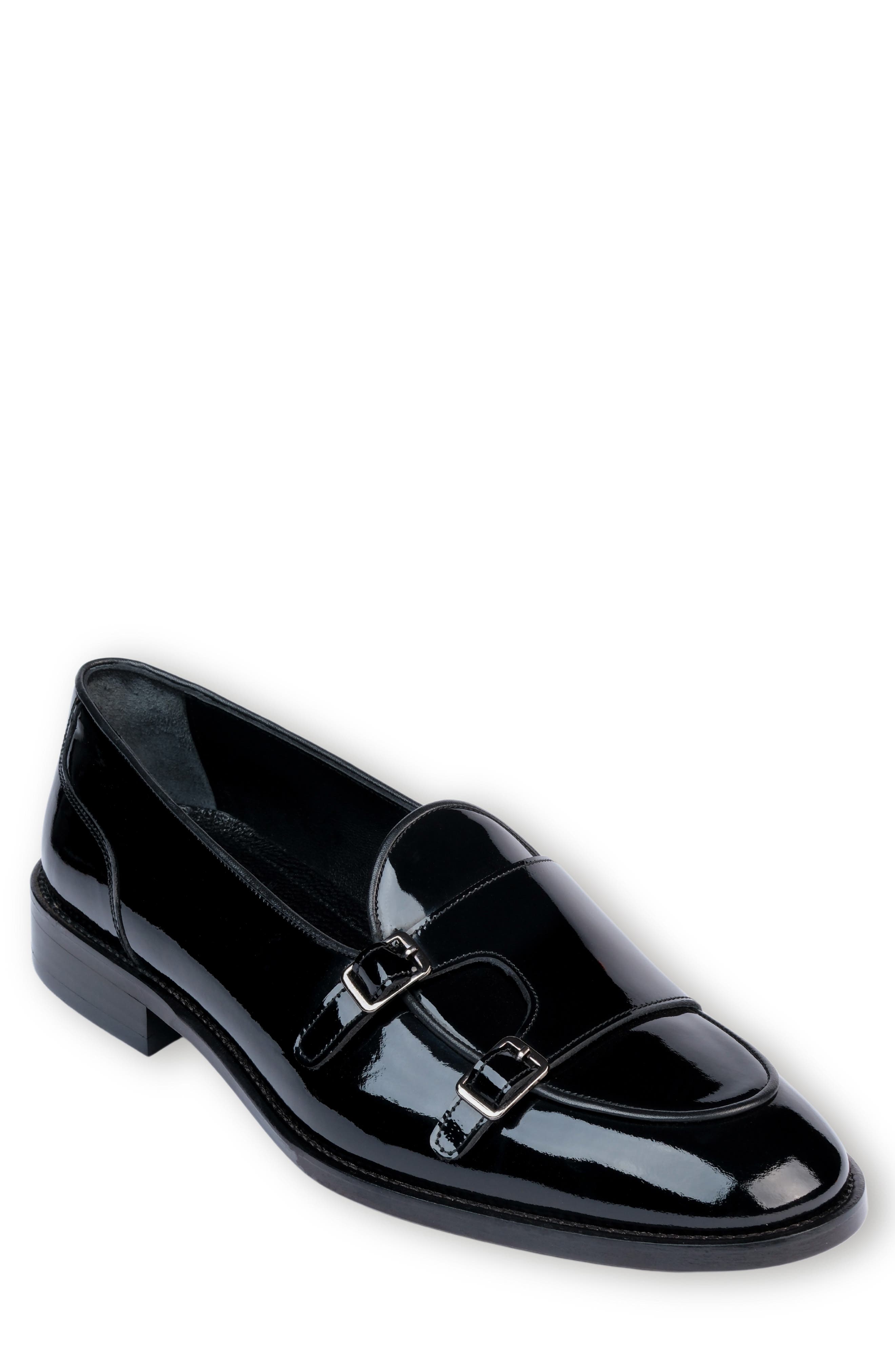VELLAPAIS Onyx Double Monk Strap Patent Leather Loafer (Men ...
