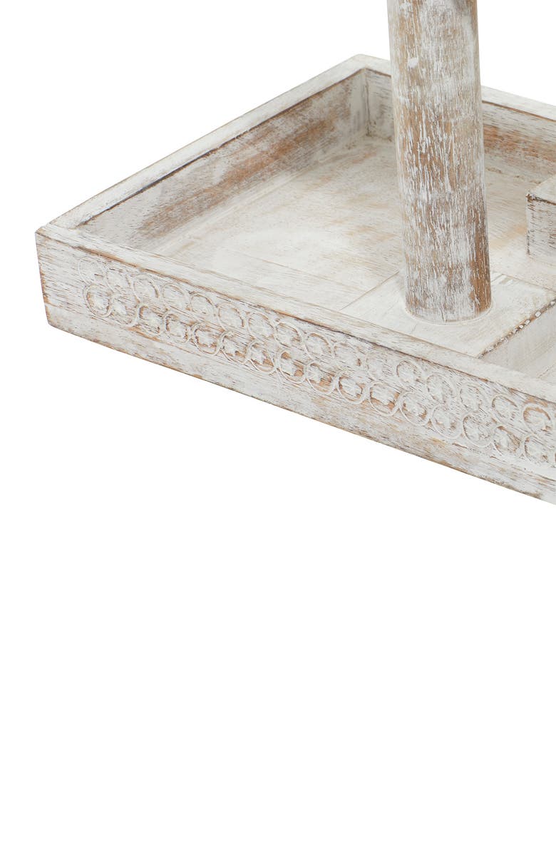GINGER BIRCH STUDIO White Mango Wood Carved 2-Level Jewelry Stand with ...